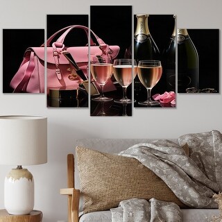 Designart "Pink Fashion Bag & Champagne II" Fashion Art Living Room Set - Bed Bath & Beyond ...